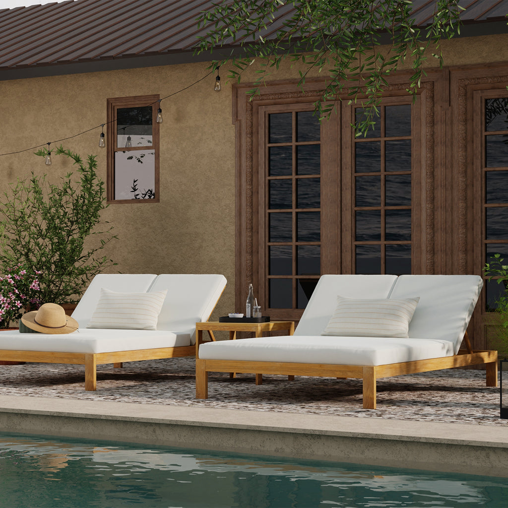 Charleston Outdoor Double Chaise Lounge - Teak Double Lounger – HC ...